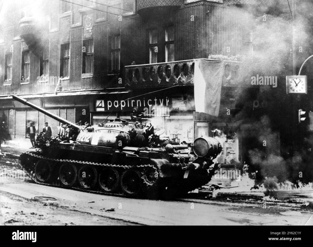 Prague Spring 1968 A burning Soviet tank near the radio station on 21st ...