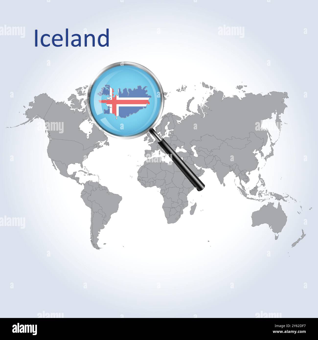 Iceland Magnified Map and Flag, Iceland Enlargement Maps, Vector Art ...