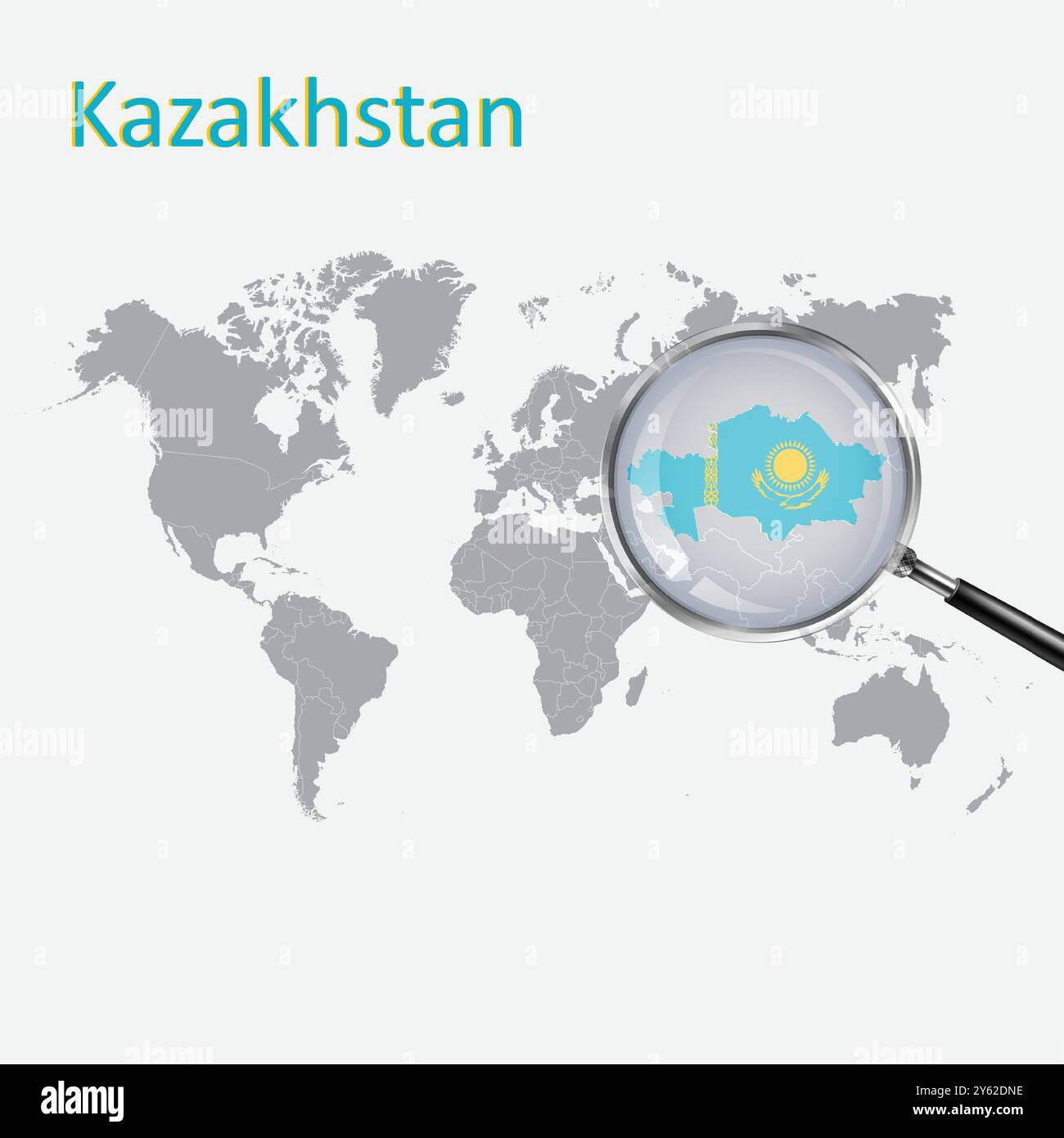 Kazakhstan Magnified Map and Flag, Kazakhstan Enlargement Maps, Vector Art Stock Vector Image ...