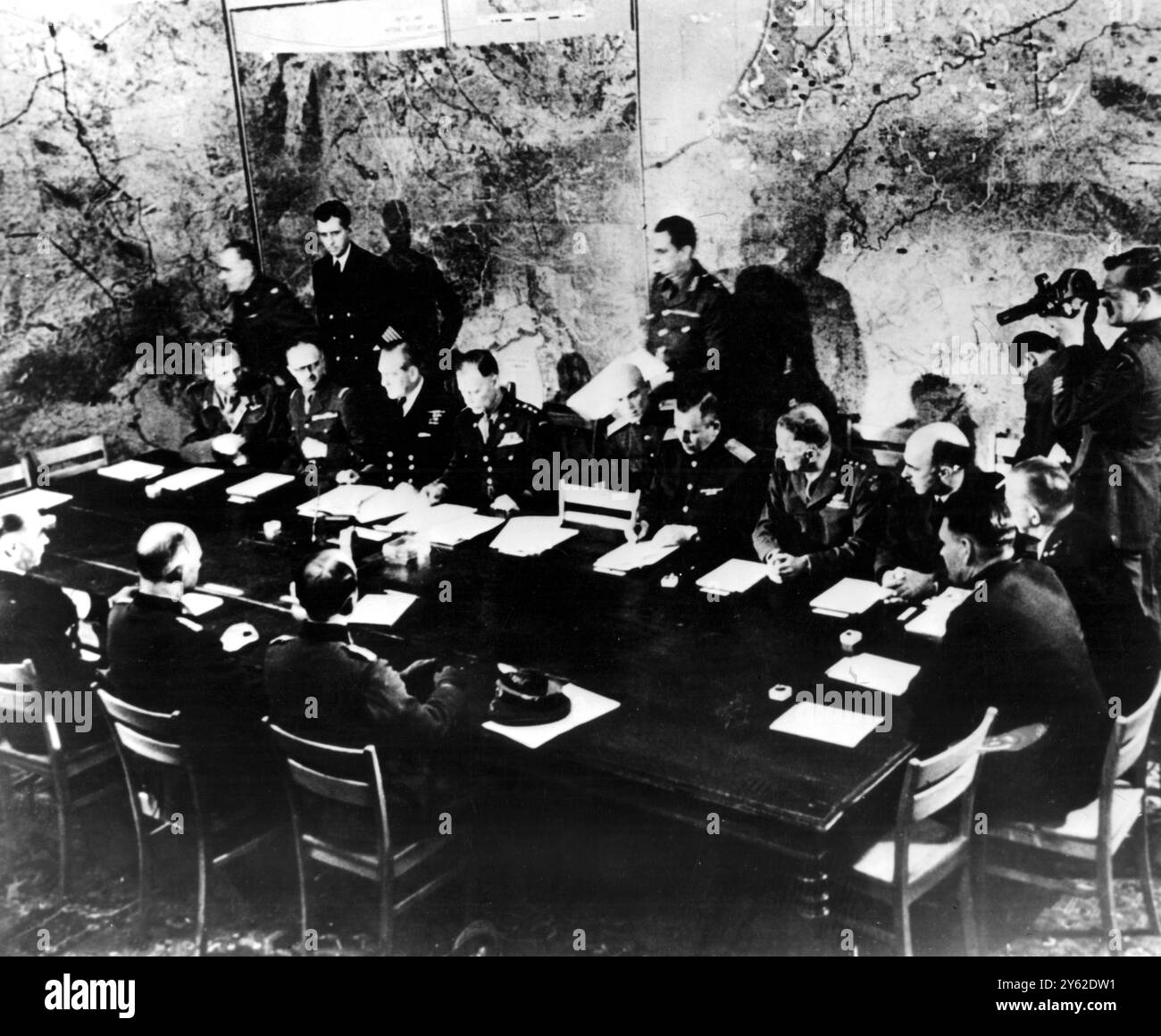 In the Rheims, France, SHAEF headquarters on 7th May 1945, as German ...