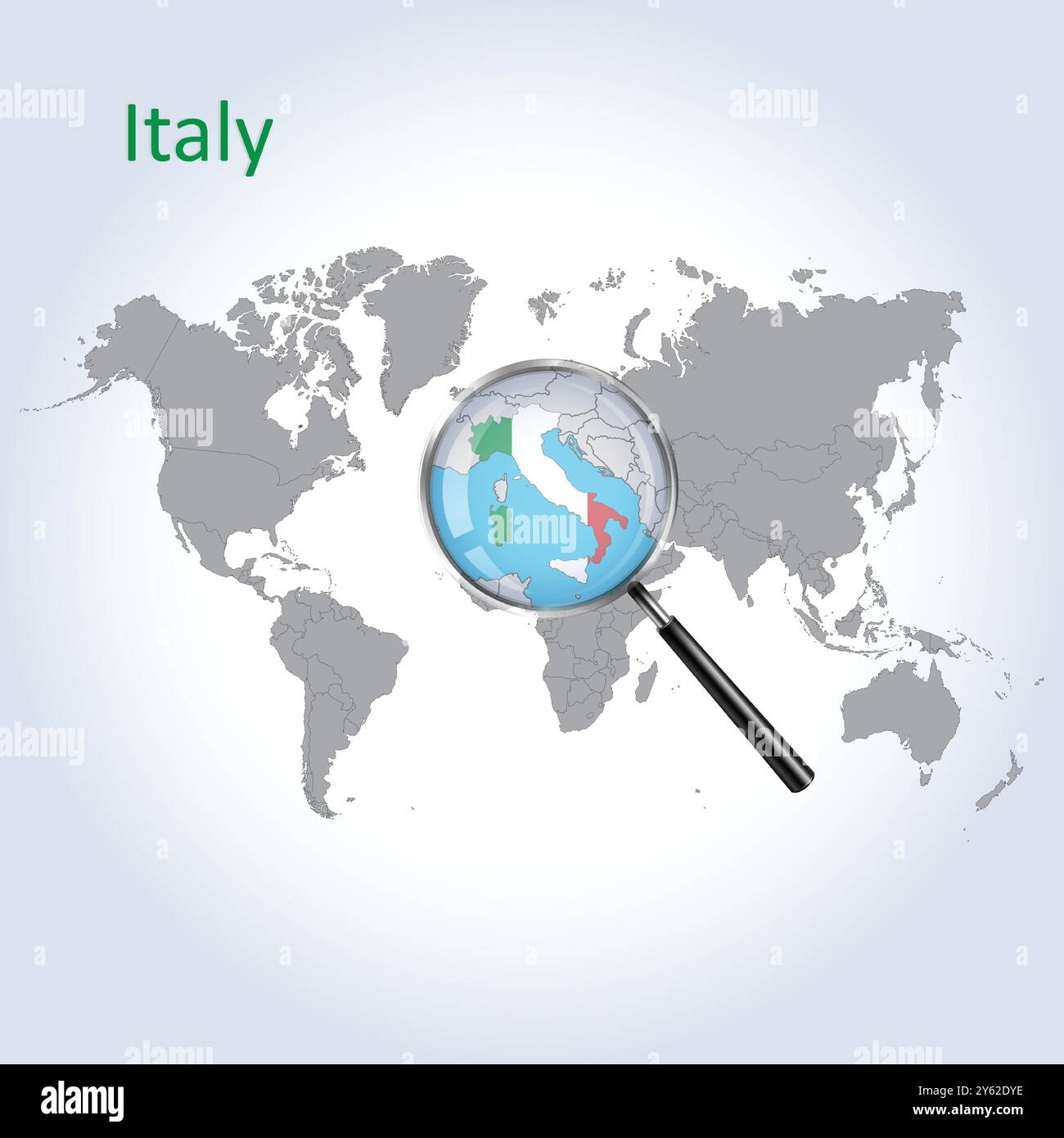 Italy Magnified Map and Flag, Italy Enlargement Maps, Vector Art Stock ...