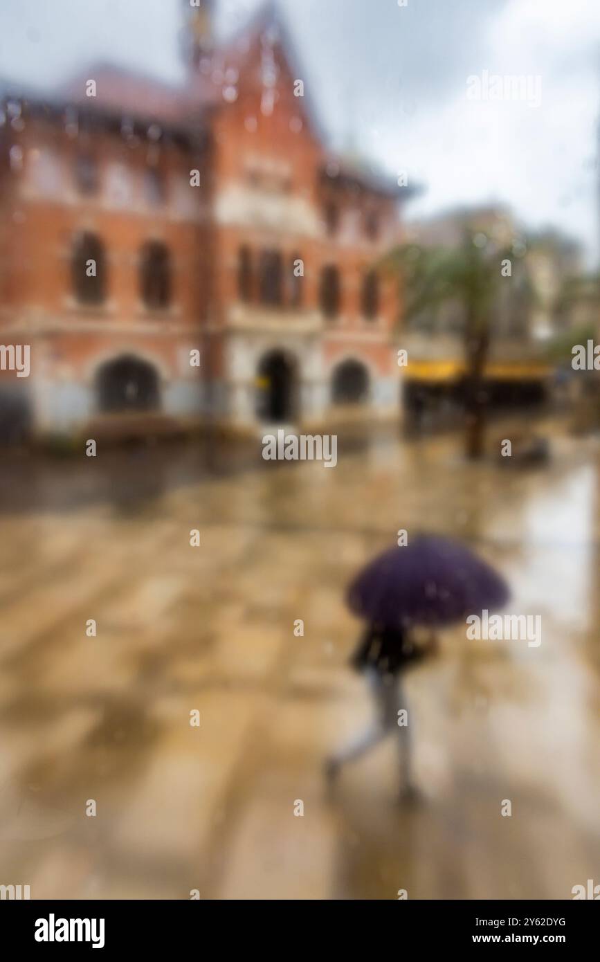 A view out the window on a rain day from La Lonja de la Seda in ...