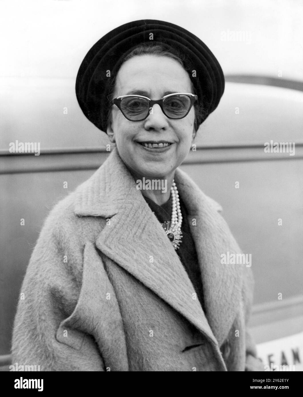 Madame Elsa Schiaparelli, the fashion designer, pictured at London ...