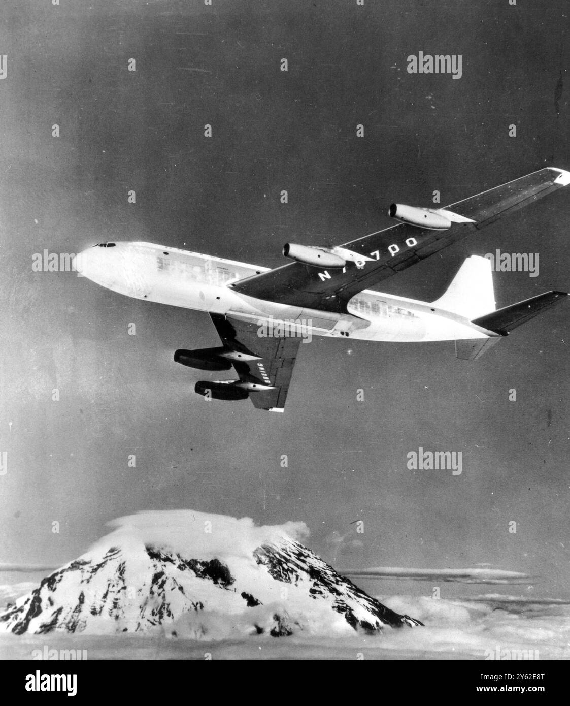 The gleaming Boeing 707 Americas first jet transport soars above the ...