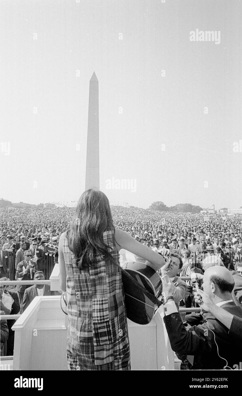 28 August 1963 Folk musician Joan Baez performs to the crowd Over 200. ...