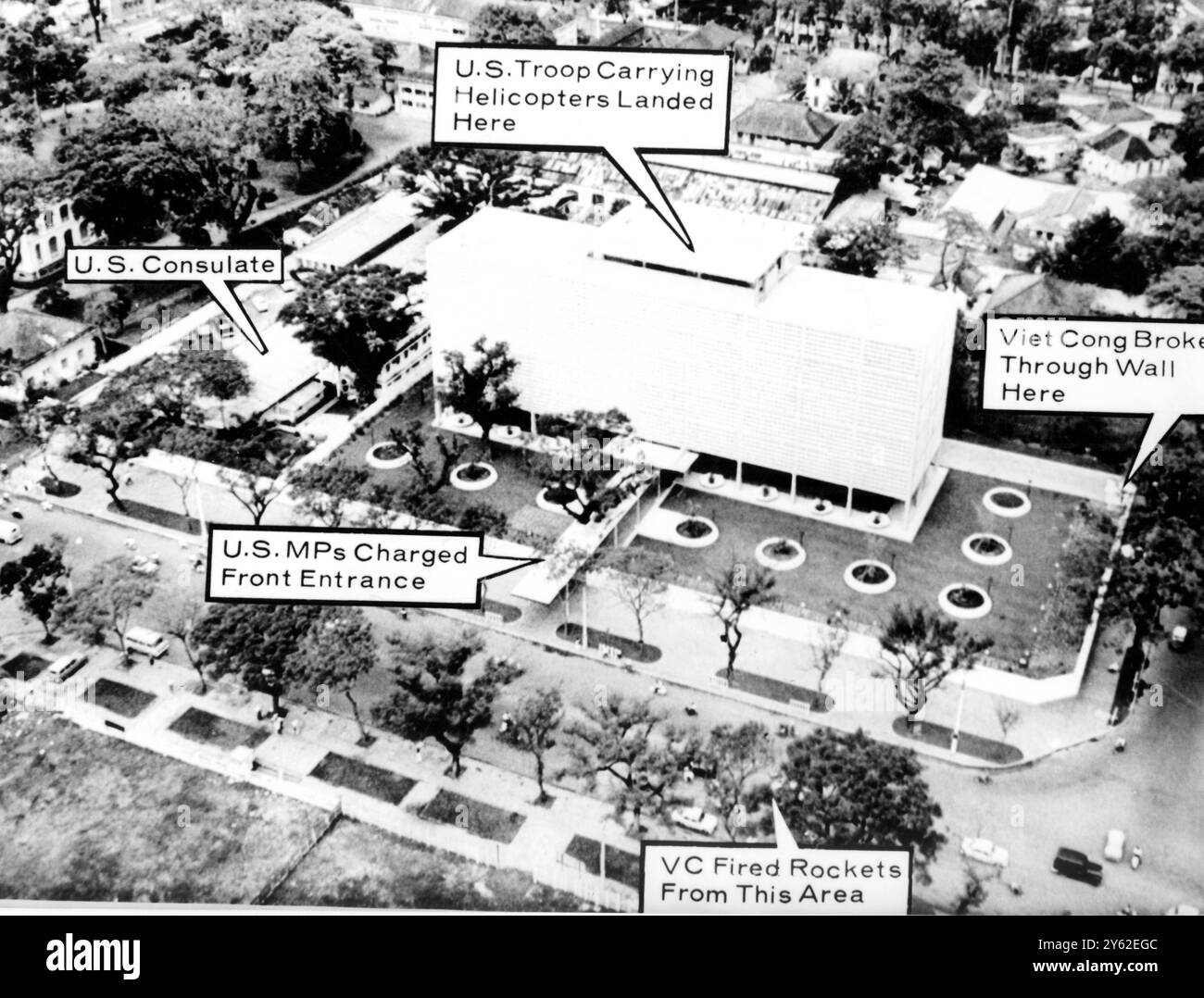 US Embassy in Saigon This labelled aerial view notes the salient points ...
