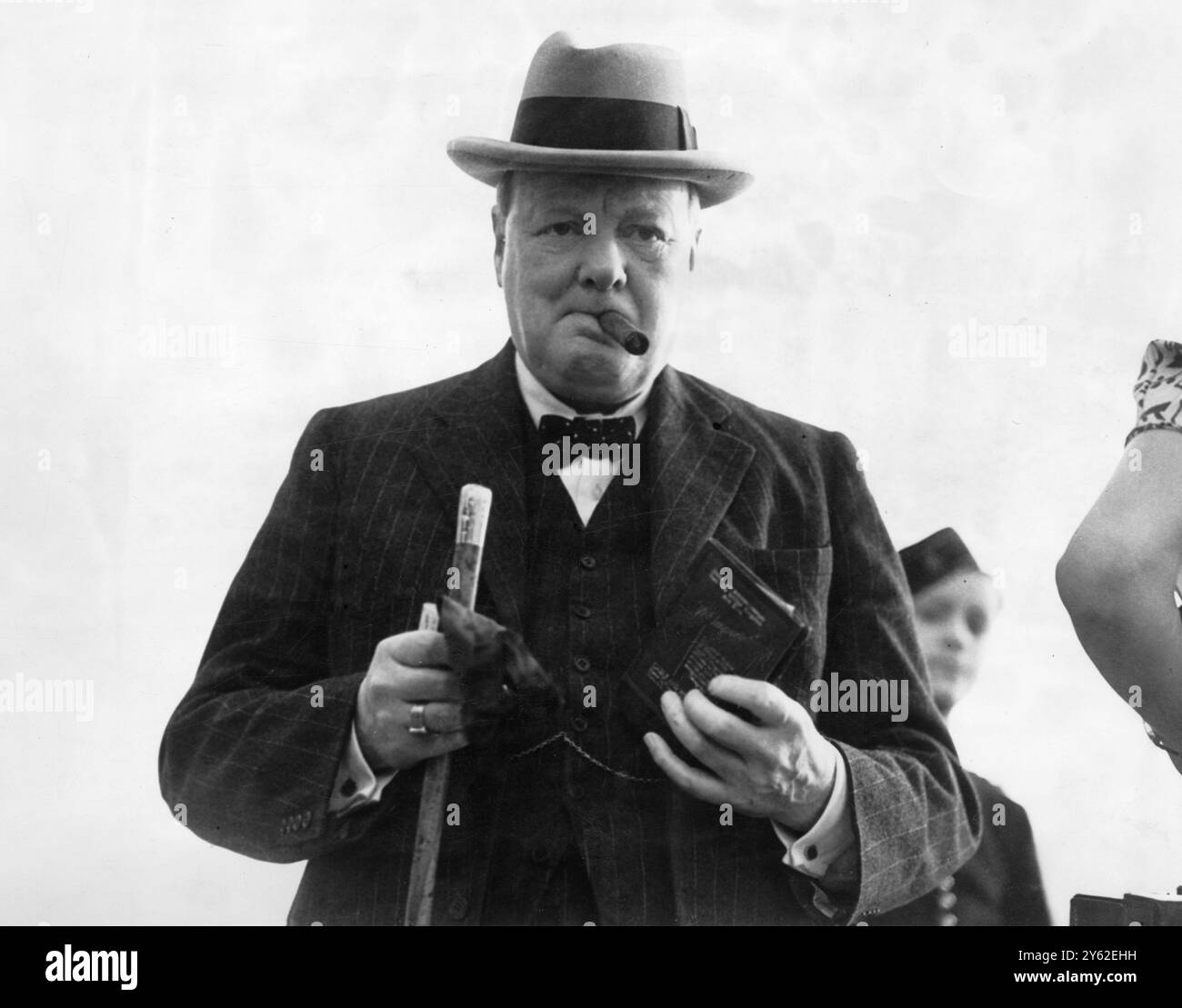 Mr Winston Churchill leaving his plane at Croydon Airport after flying ...