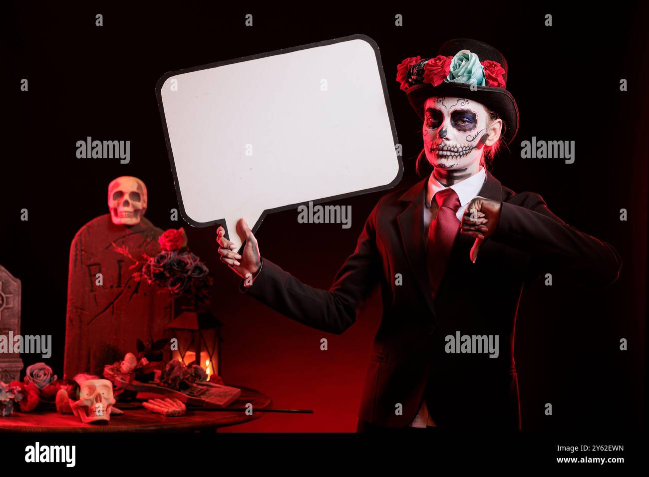 Woman using isolated copyspace template, doing negative gesturing at ...