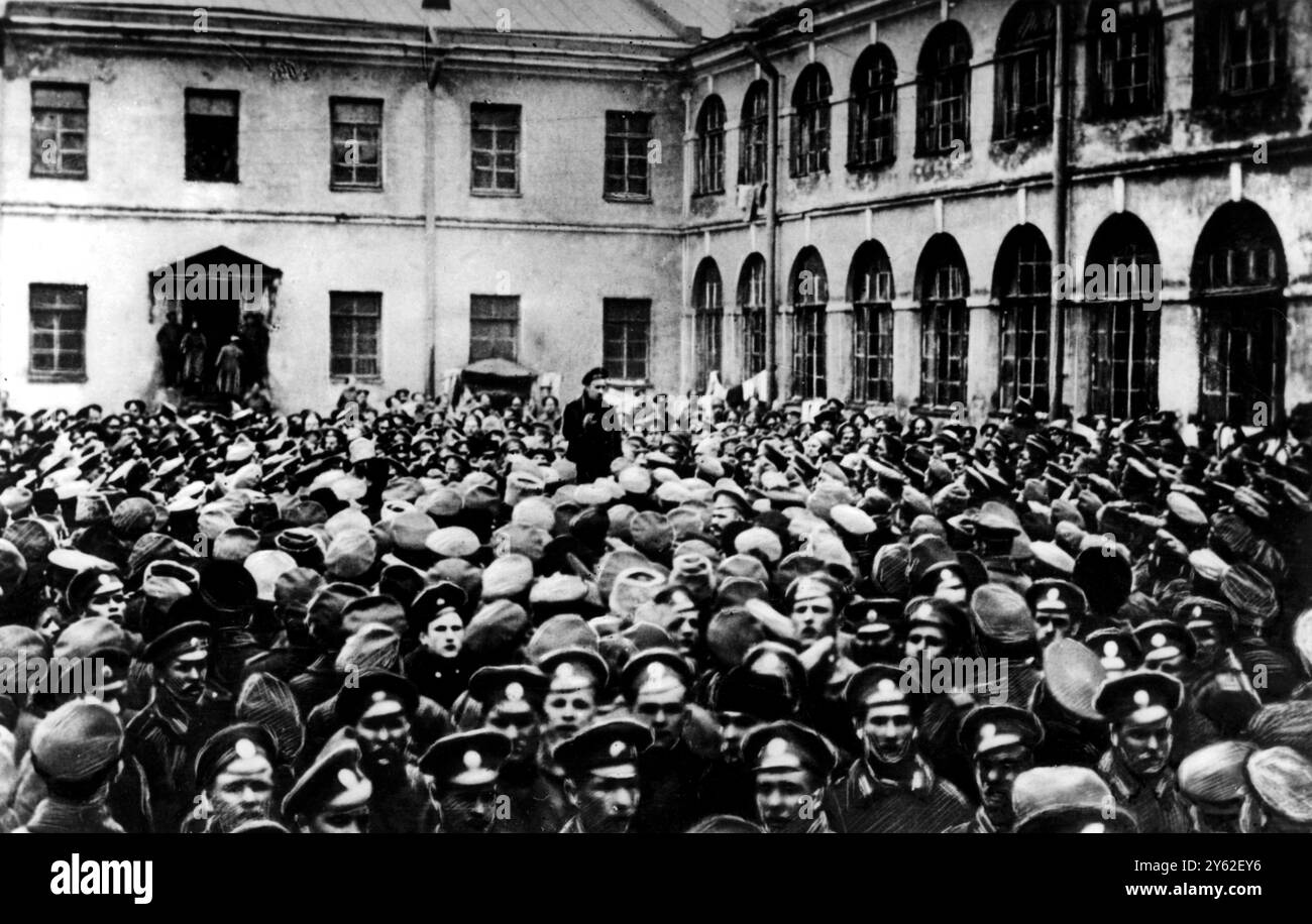 Russian October Revolution Baltic Fleet sailor addressing a meeting at ...