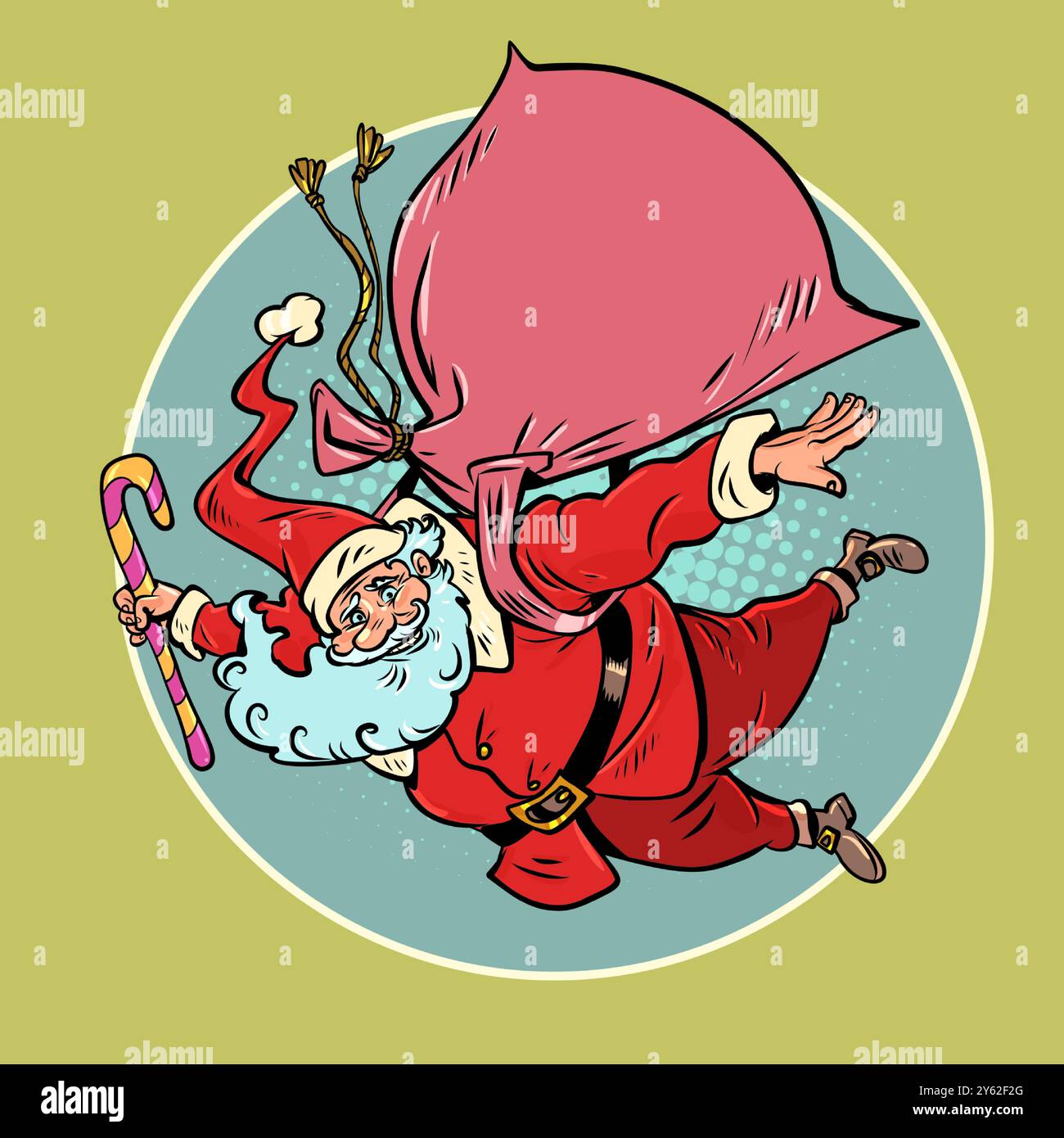 Santa Claus falls down with a bag and a lollipop. Delivery of gifts all ...