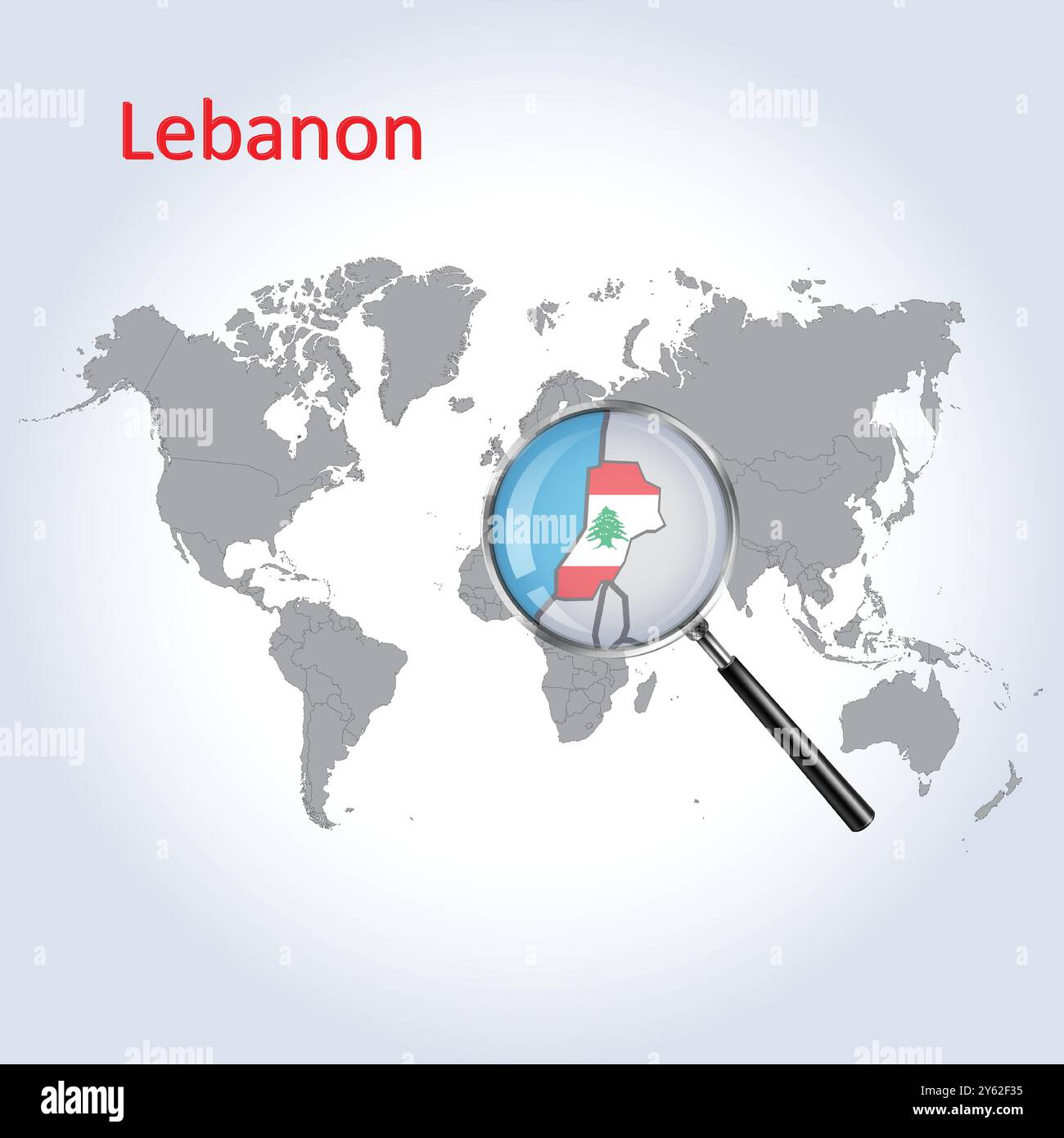 Lebanon Magnified Map and Flag, Lebanon Enlargement Maps, Vector Art ...