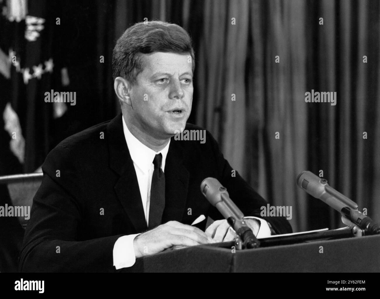President John F Kennedy announces on television that the USA is ...