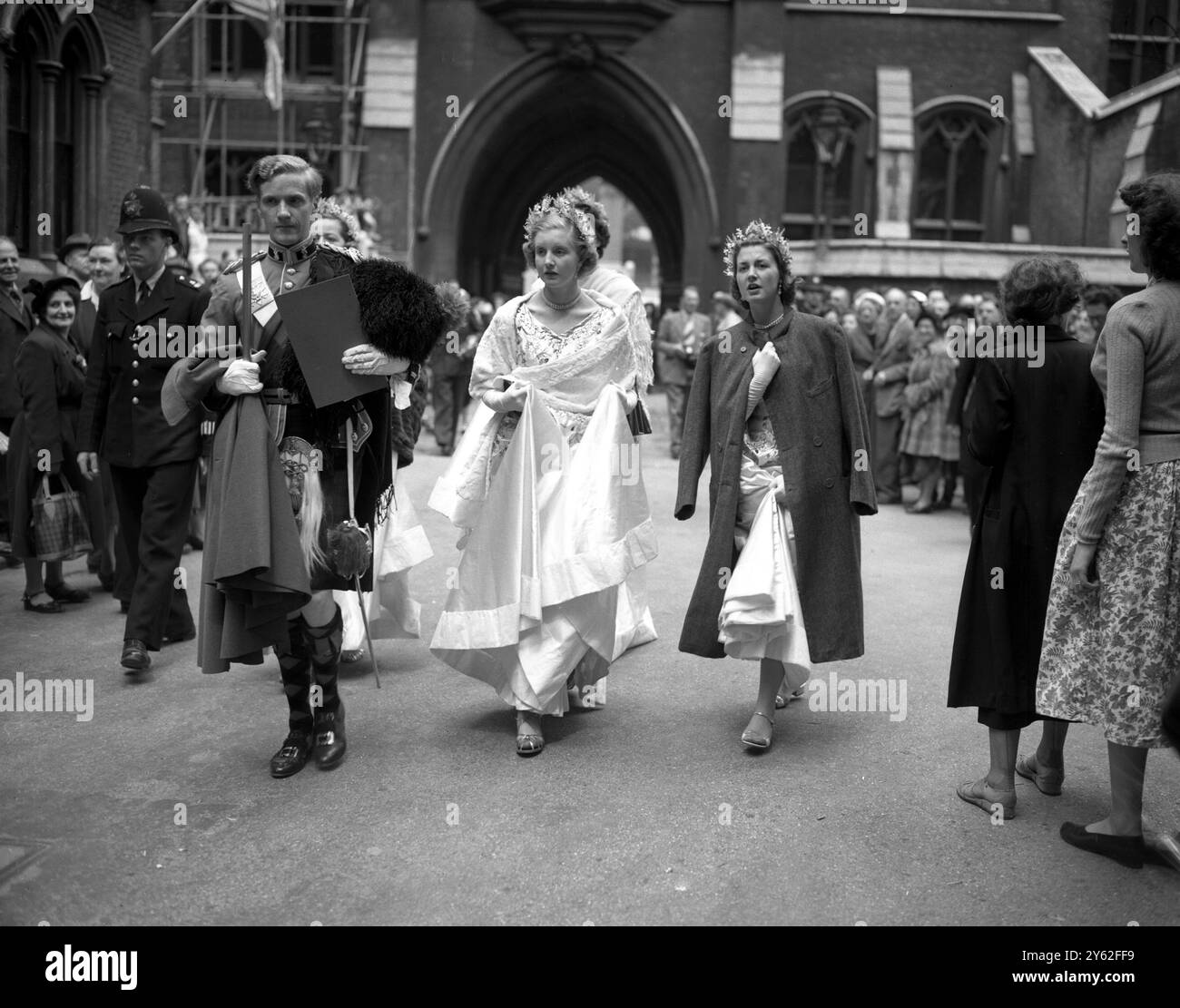 Maids of Honour leaving Westminster Abbey after attending the final ...