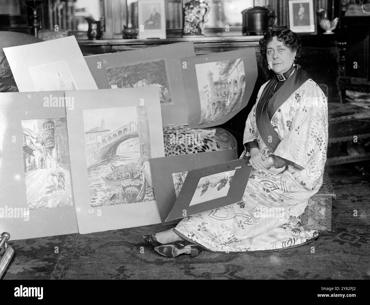 Mrs Alec Tweedie wearing the dressing gown given her by Sir Quiller ...