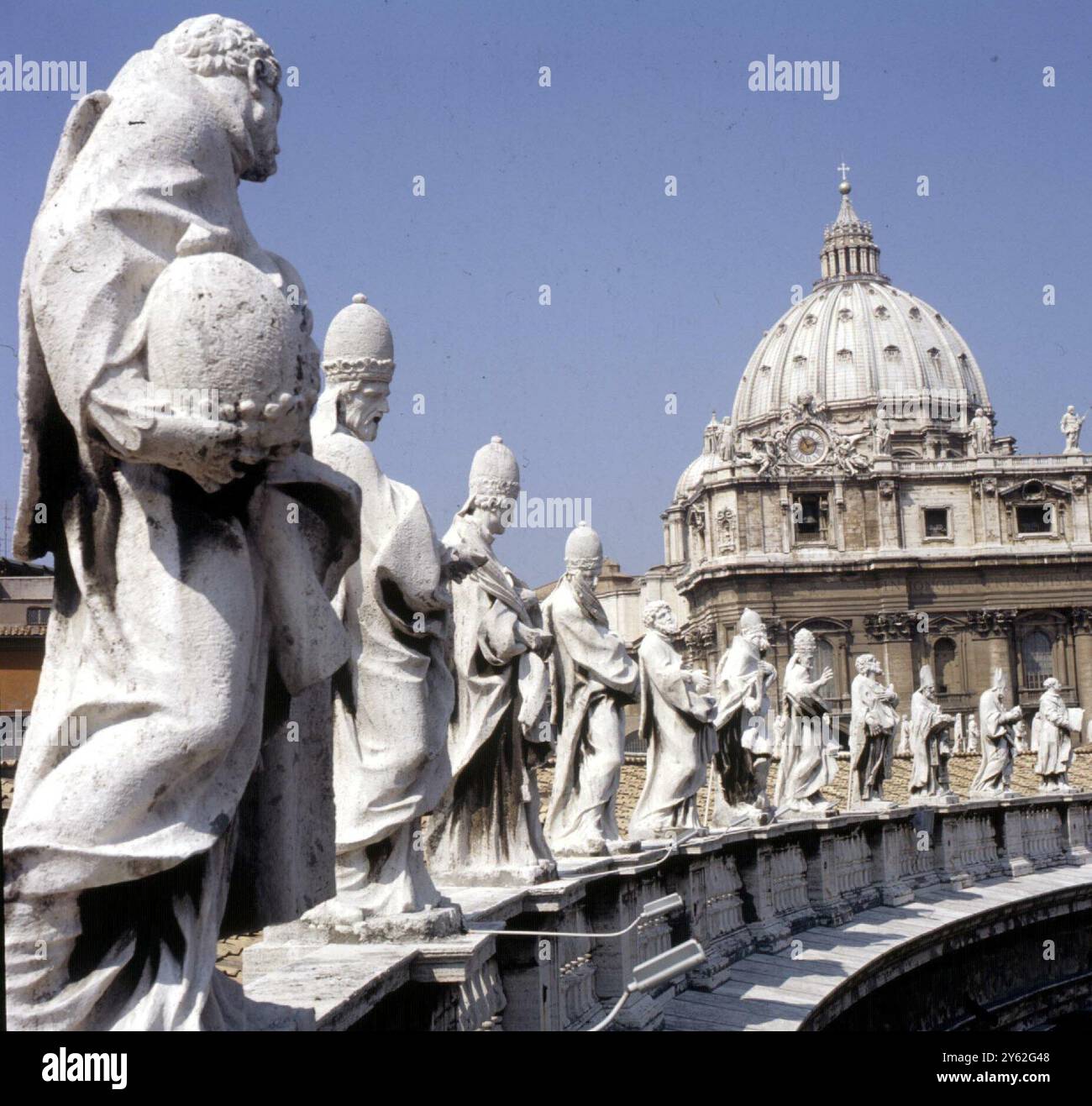 Italy Rome Vatican City statues of Saints by Bernini and Dome of St ...