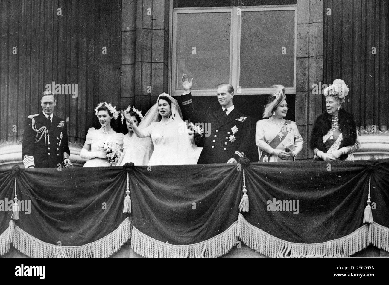 Royal Wedding. H.R.H Princess Elizabeth and Duke of Edinburgh. On the balcony at Buckingham ...