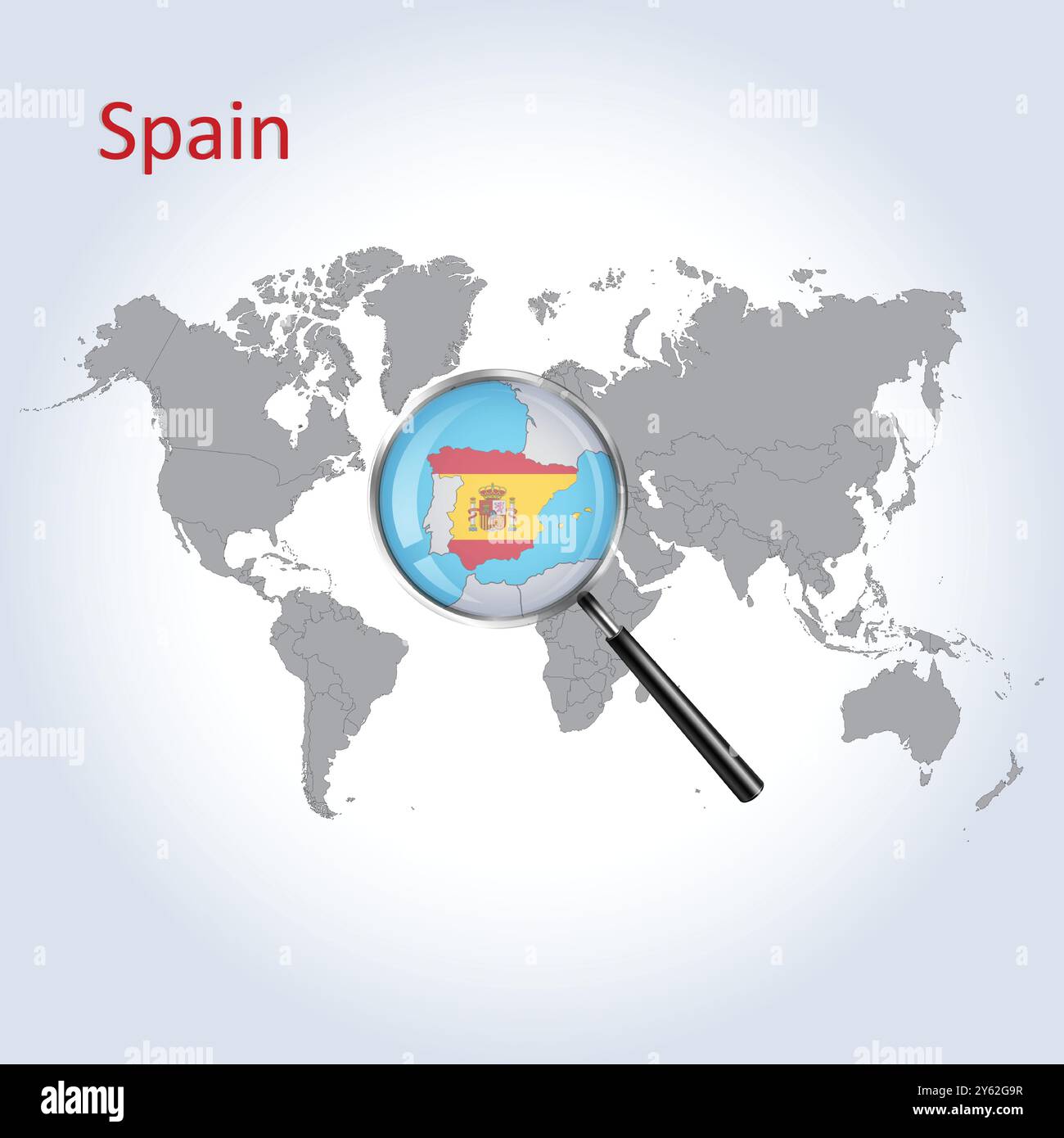 Spain Magnified Map and Flag, Spain Enlargement Maps, Vector Art Stock ...