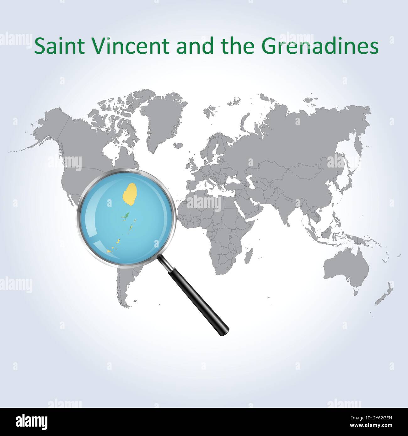 Saint Vincent and the Grenadines Magnified Map and Flag, Vector Art ...