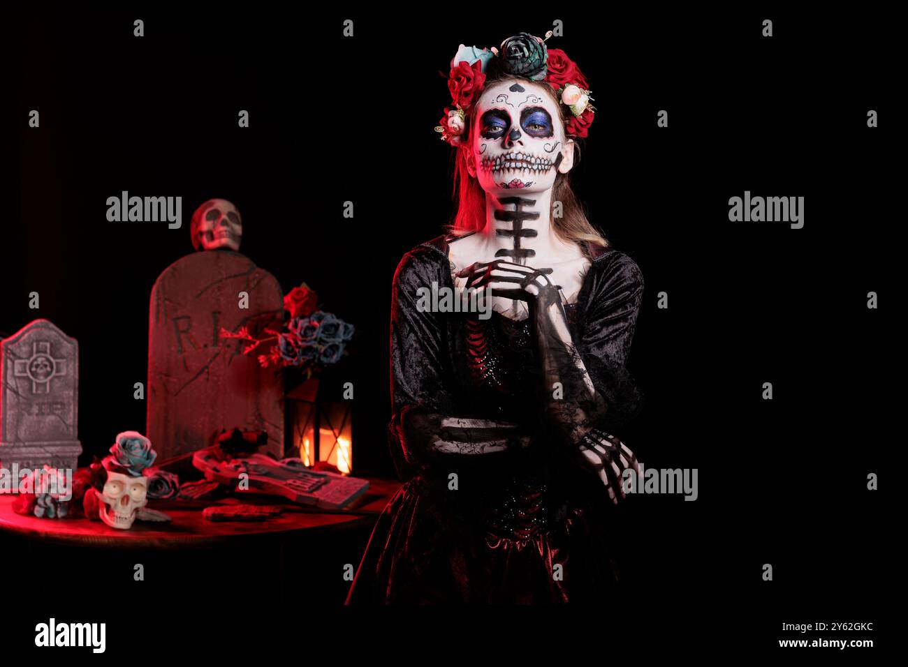 Portrait of woman during Day of the Dead Mexican event honoring dead ...