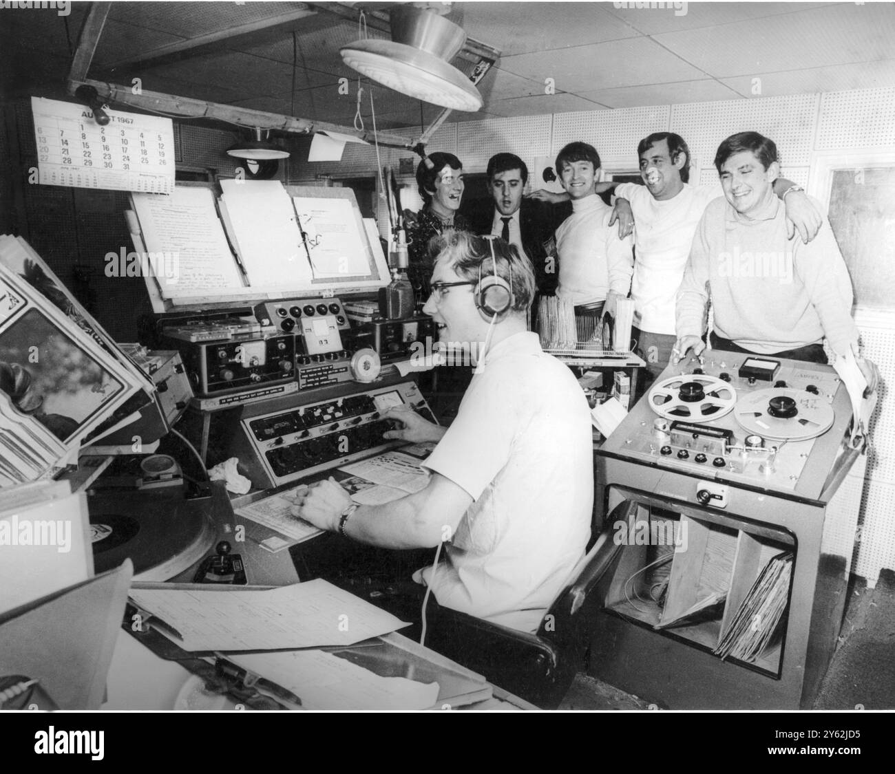 Disc jockeys of the pirate radio ship Radio Caroline North pictured in ...