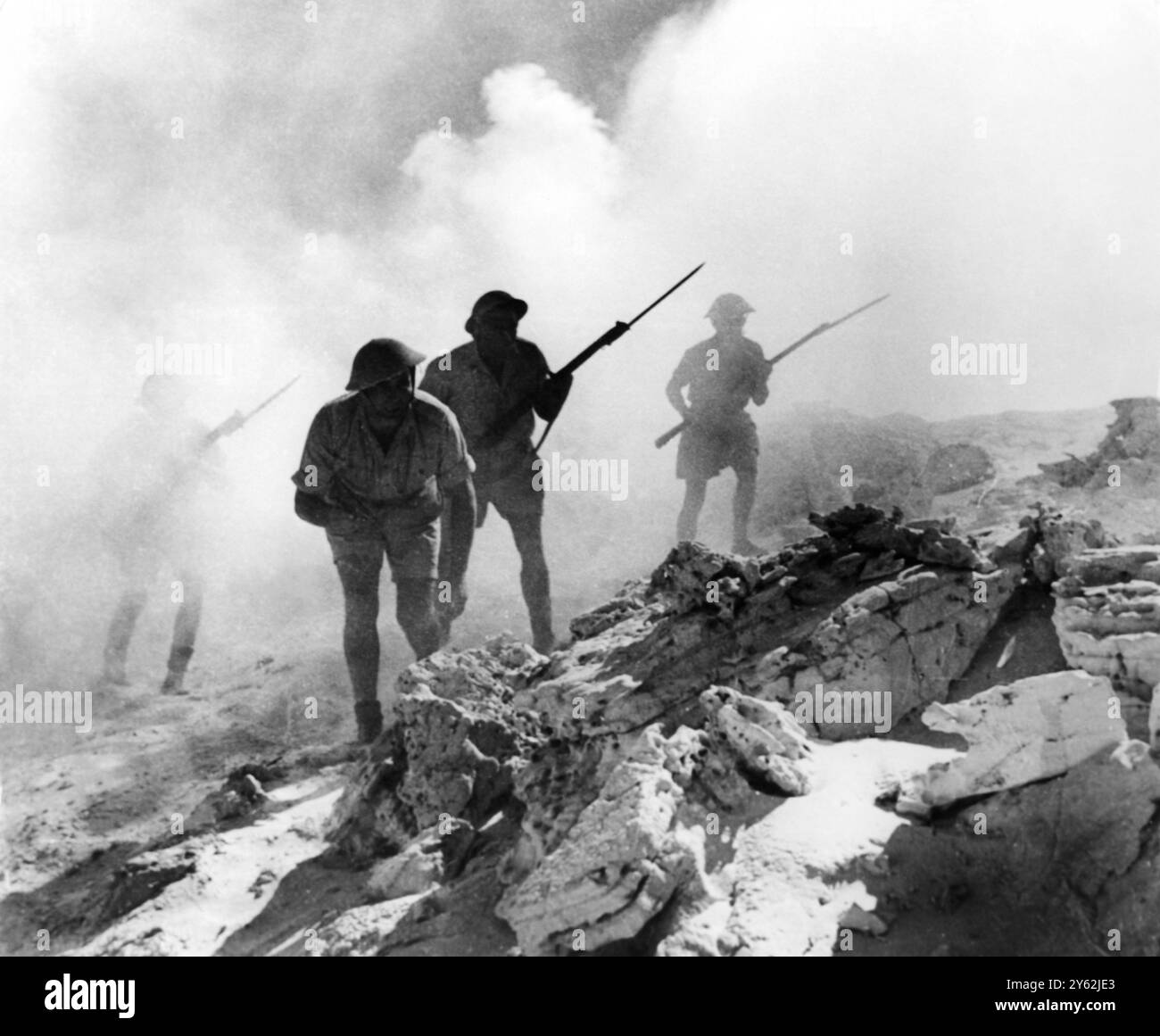 British troops advancing under fire at the Battle of El Alamein 23rd ...