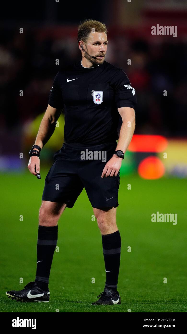 Referee Matthew Corlett during the Sky Bet League Two match at the Highbury Stadium, Fleetwood ...