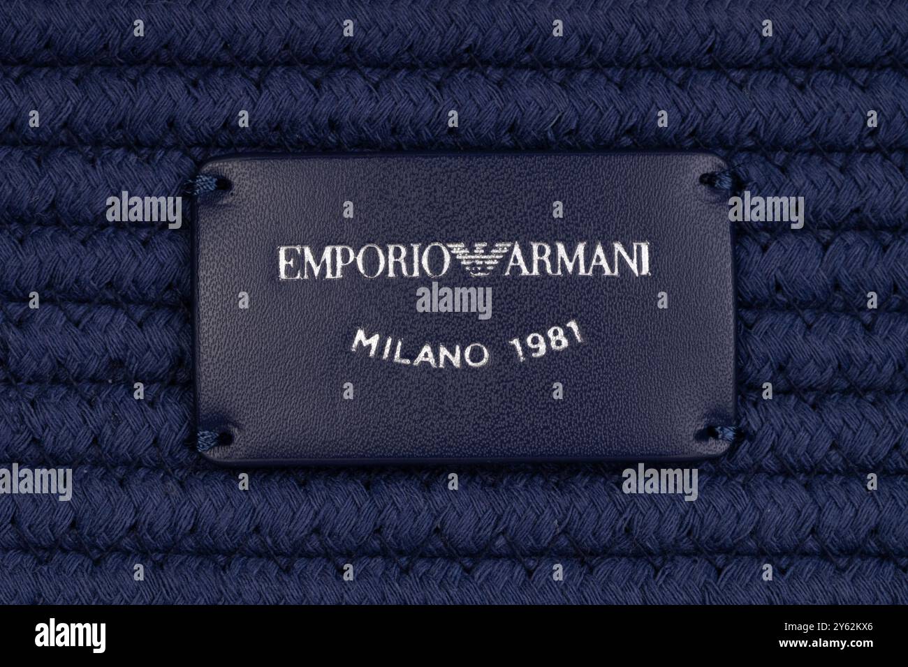 Poznan, Poland. 29 June, 2024. Emporio Armani Milano 1981 Label on Blue ...
