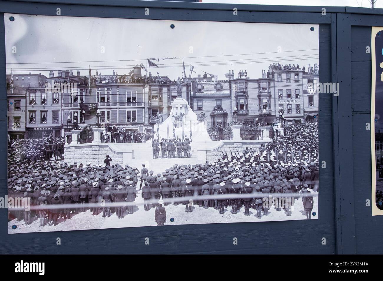 National War Memorial sign on erecting the monument on Duckworth Street ...