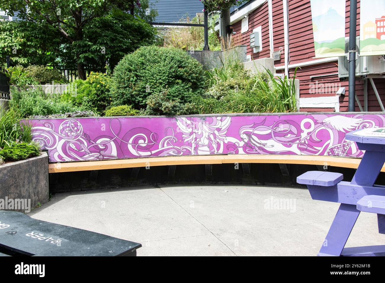 Mermaid mural on a bench on Duckworth Street in downtown St. John's ...