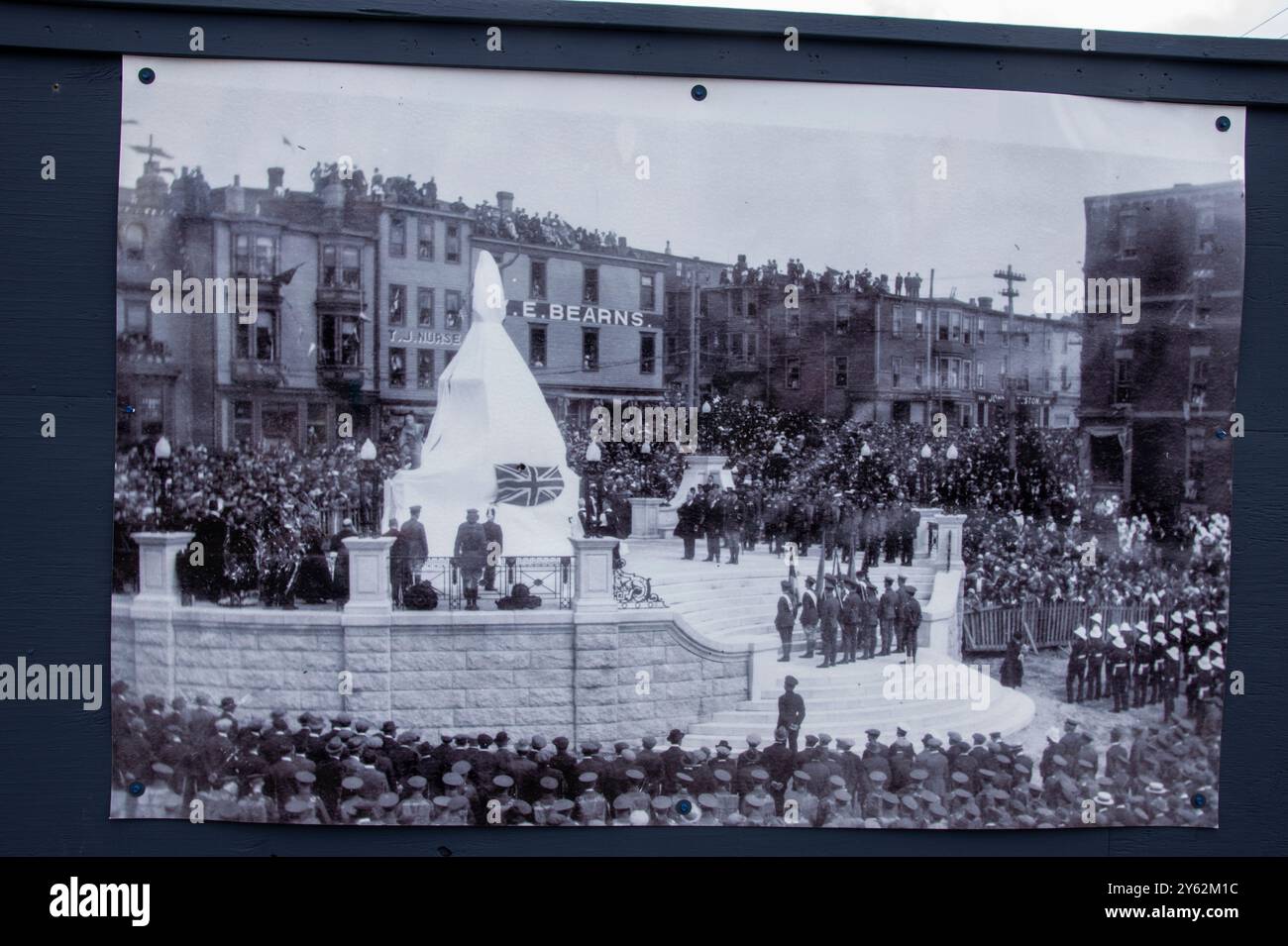 National War Memorial sign on erecting the monument on Duckworth Street ...