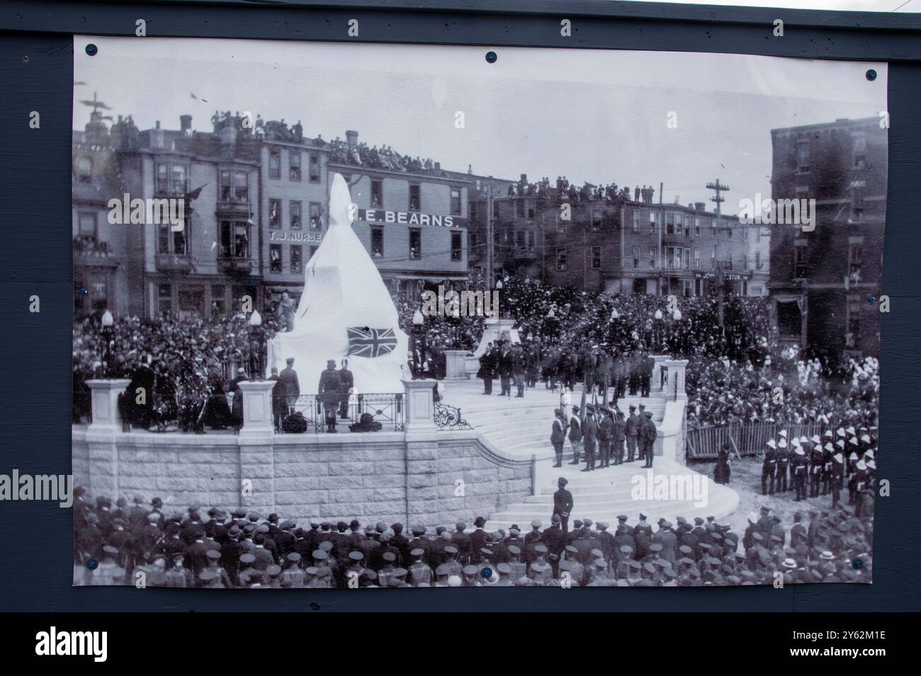 National War Memorial sign on erecting the monument on Duckworth Street ...