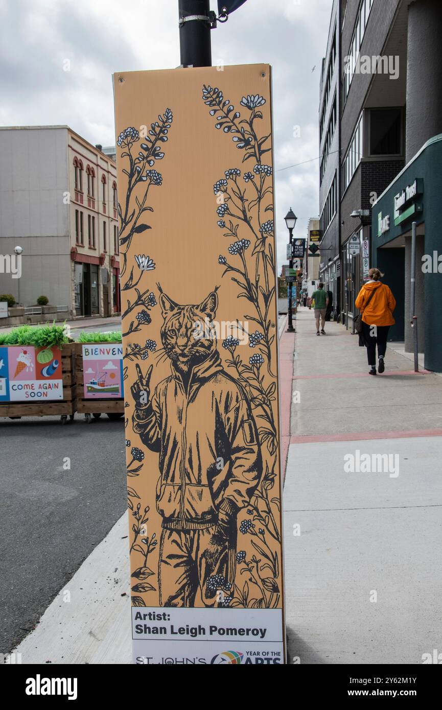 Year of the Arts mural of a lynx on Water Street in downtown St. John's ...