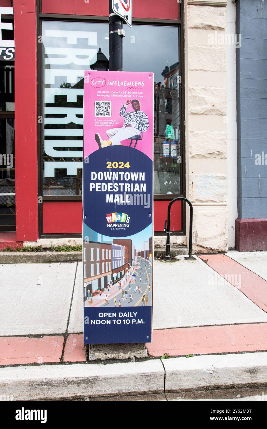 Downtown pedestrian mall sign on Water Street in downtown St. John's ...