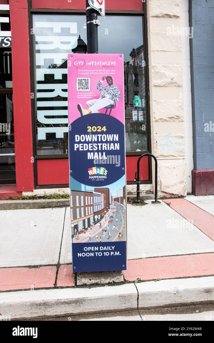 Downtown pedestrian mall sign on Water Street in downtown St. John's ...