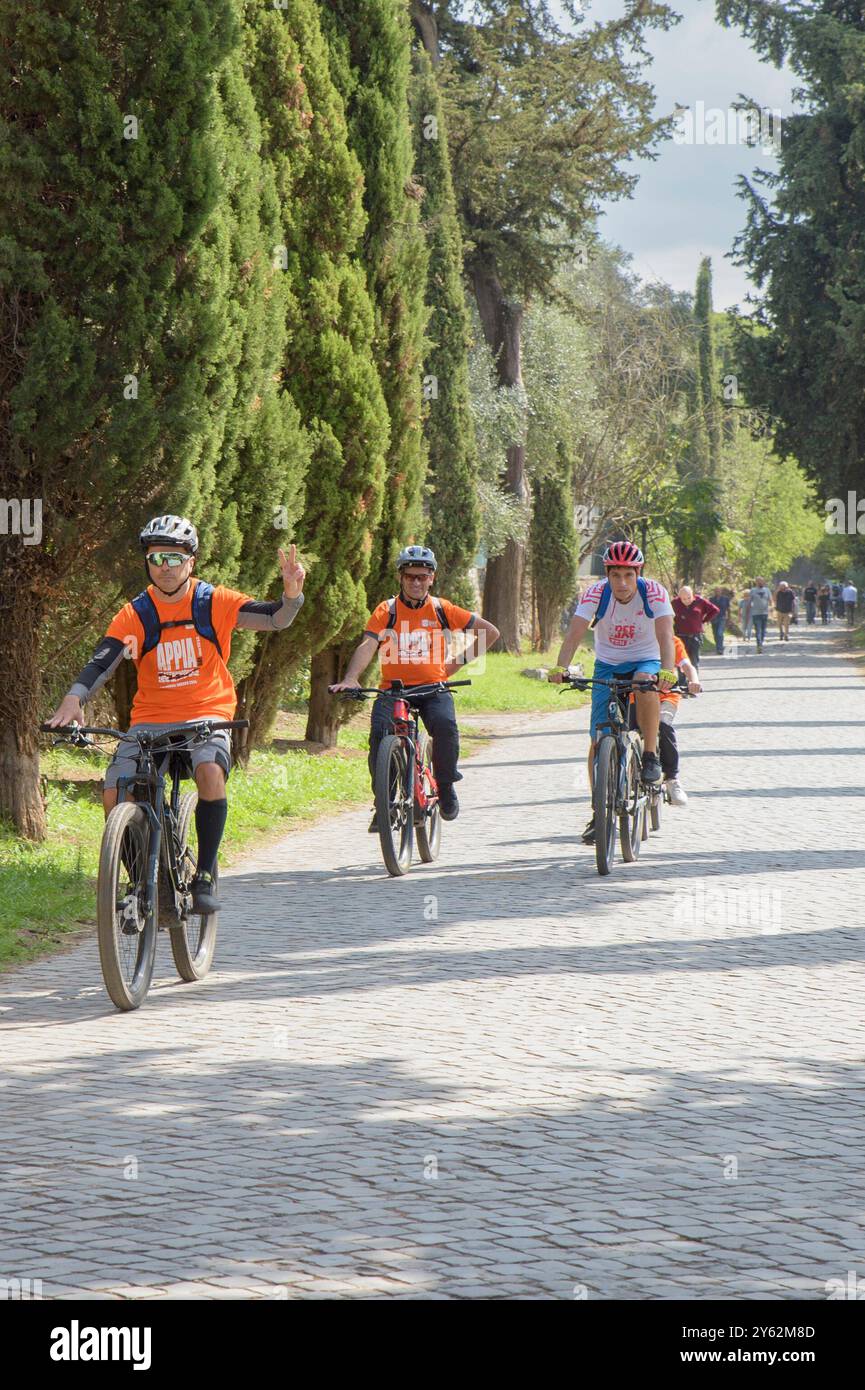 Rome, Italy. 22nd Sep, 2024. Cyclists cycle along the ancient Appian ...