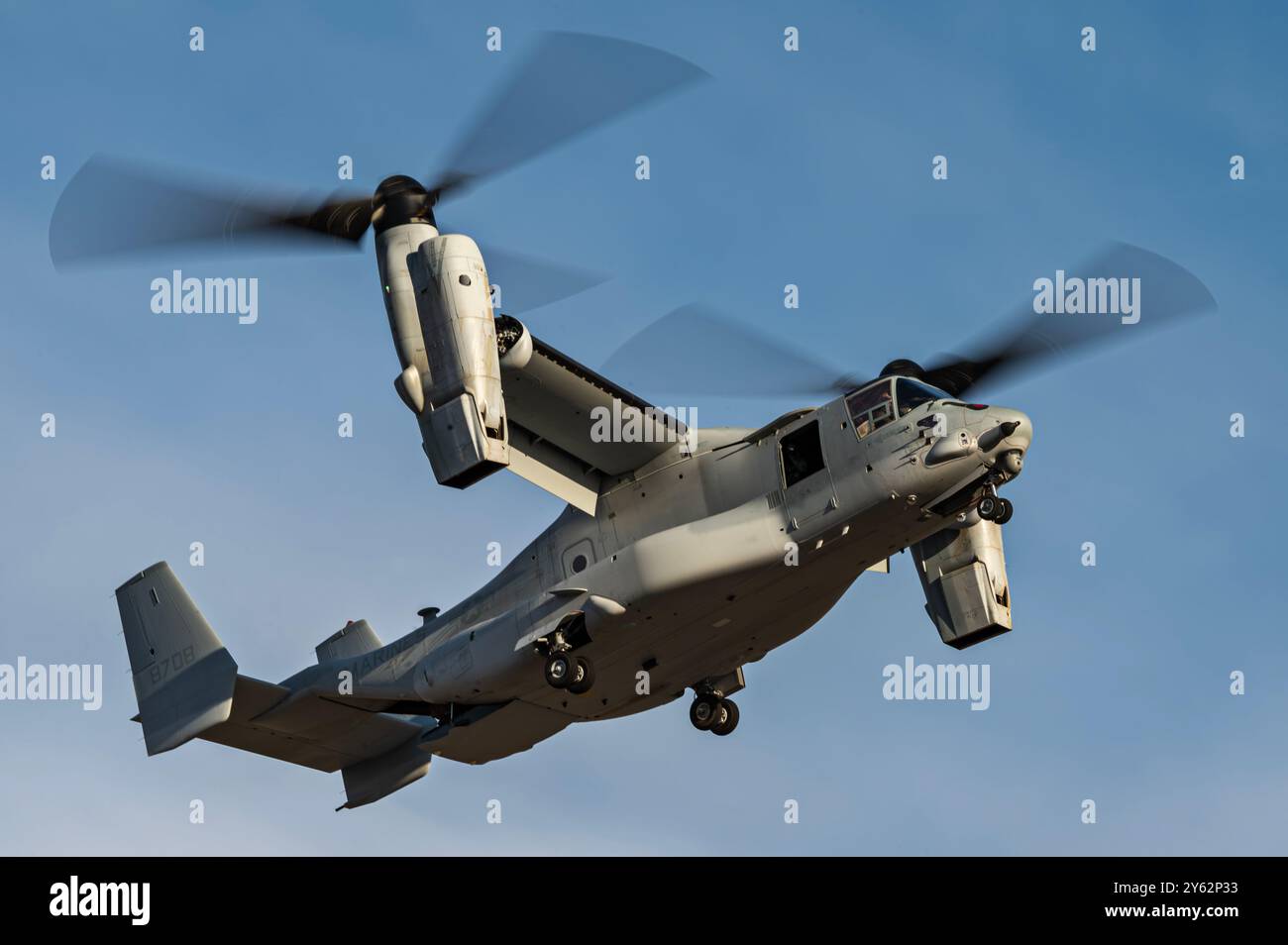 An MV-22B Osprey, assigned to the Marine Medium Tiltrotor Squadron (VMM) 163, lands on the ...