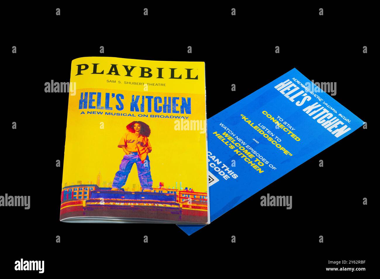 Playbill and flyer for 'Hell's Kitchen,' a new musical on Broadway, isolated on black background ...