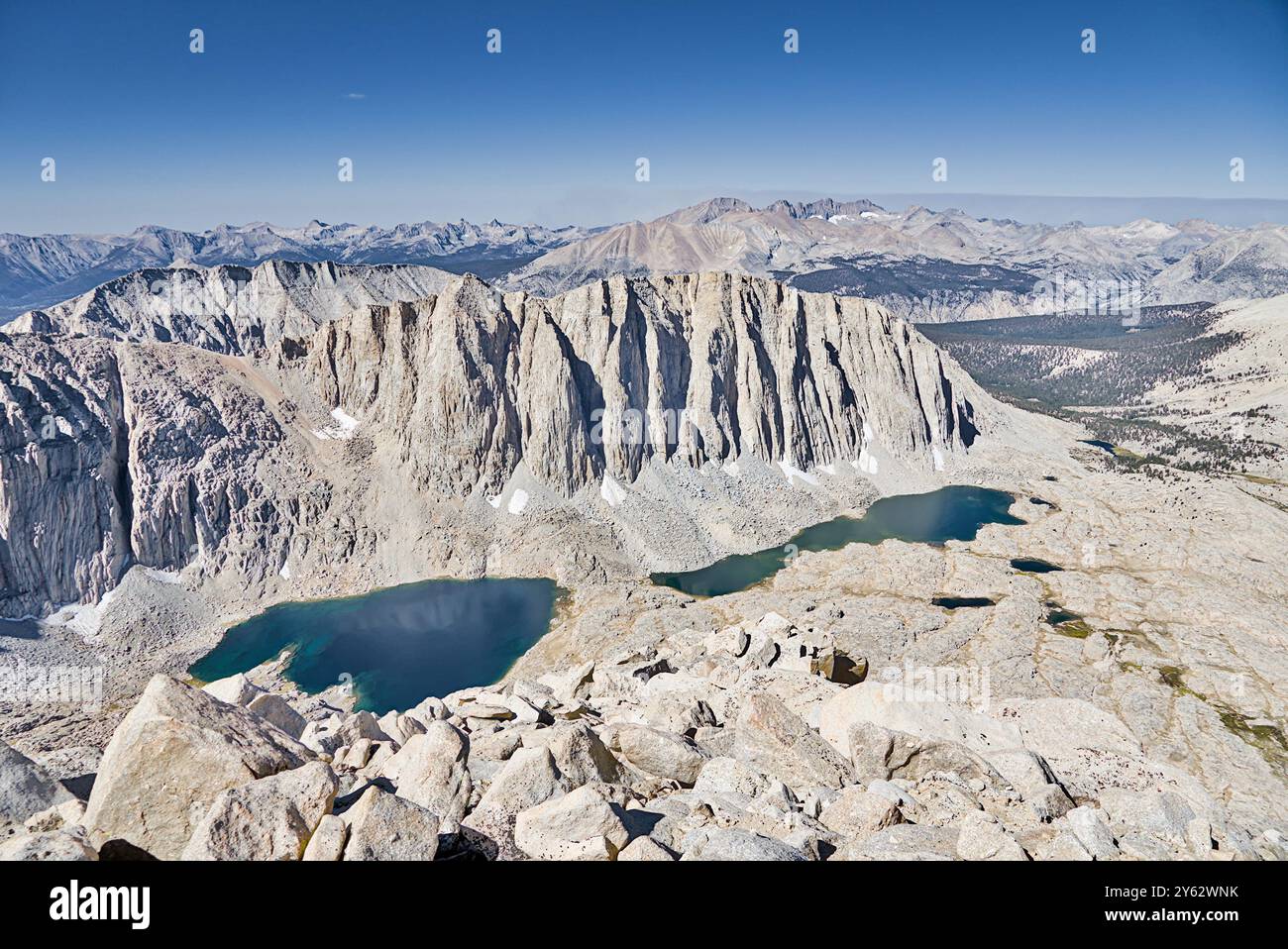 The view of mountains and alpine lake from the top of Mt. Whitney Stock ...