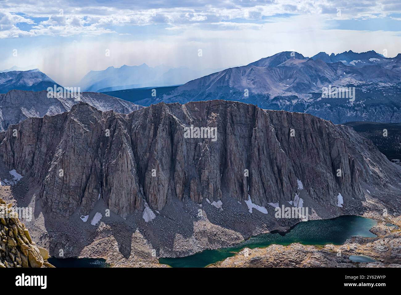 The view of mountains and alpine lake from the top of Mt. Whitney Stock ...