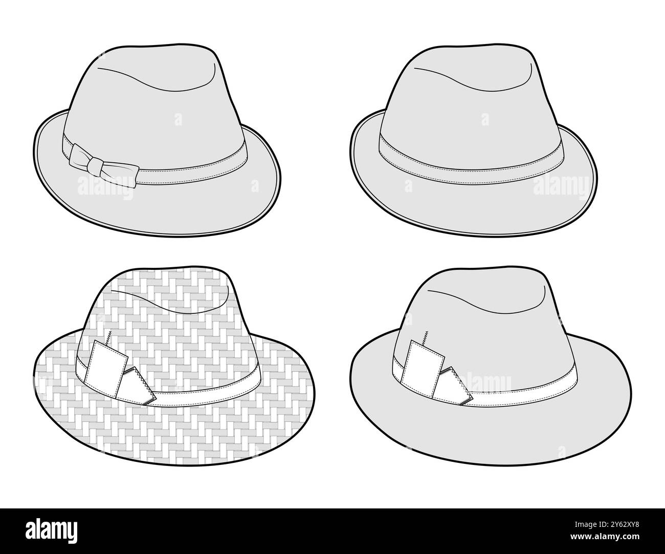 Set of Crafted Straw Fedora Hat with band, bow. Head Fashion accessory ...