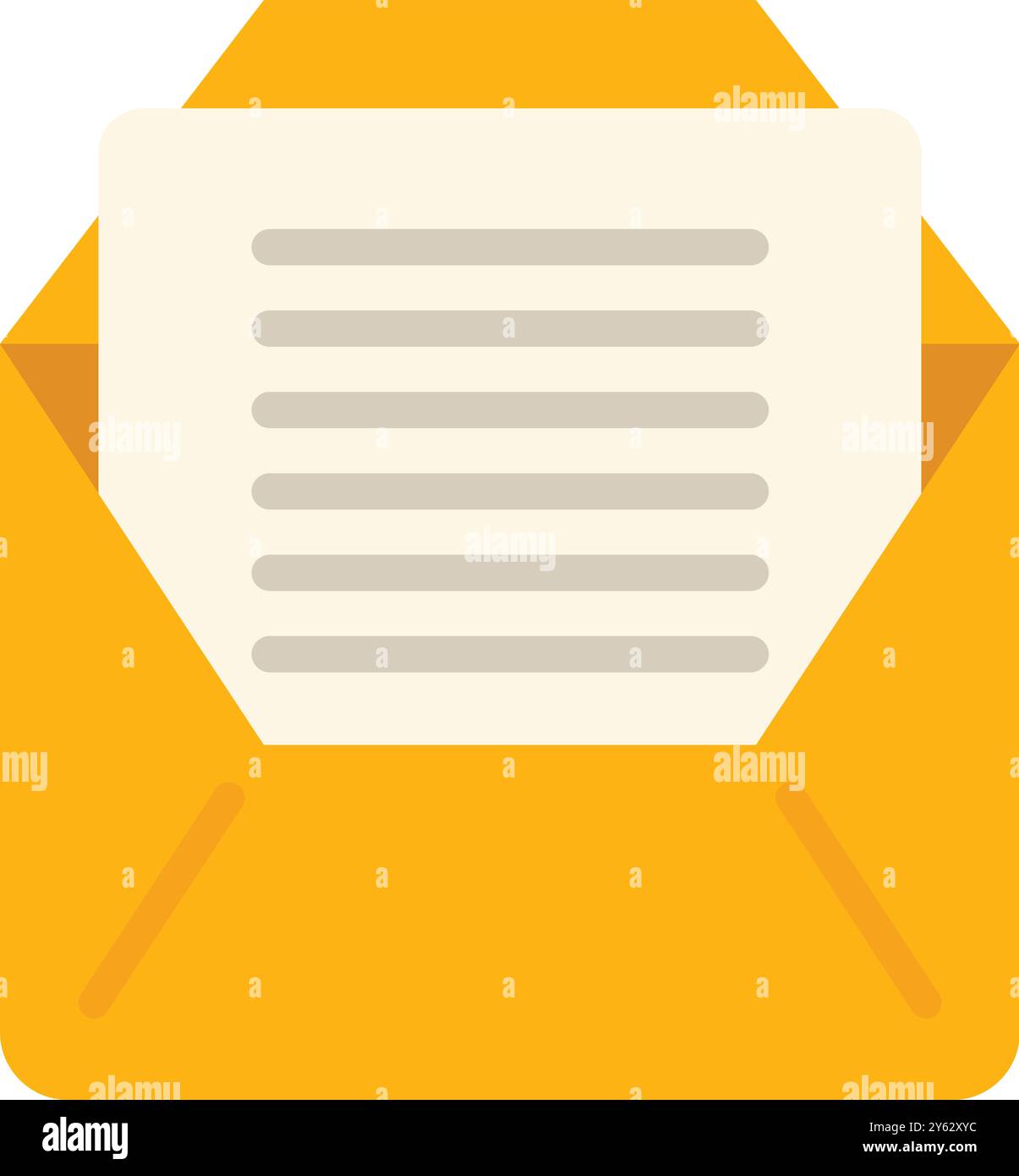 Open yellow envelope with a letter sticking out, isolated on white ...