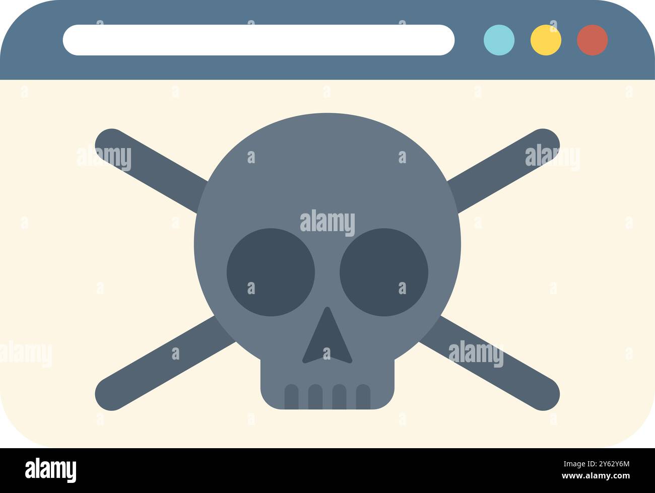 Simple flat illustration of a browser window displaying a skull and crossbones warning sign ...