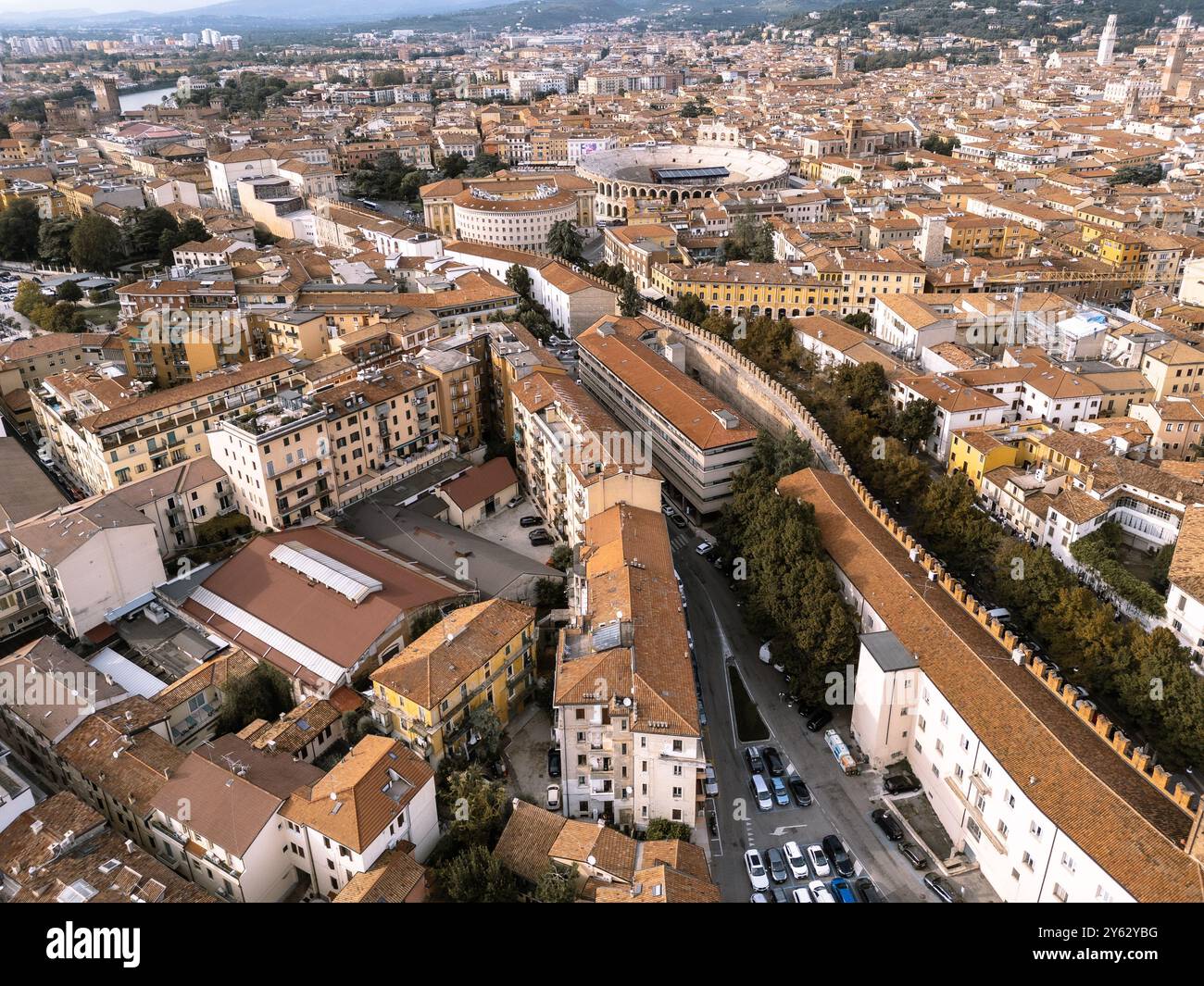 Aerial view of Verona, Italy, showcasing the Arena di Verona and the ...