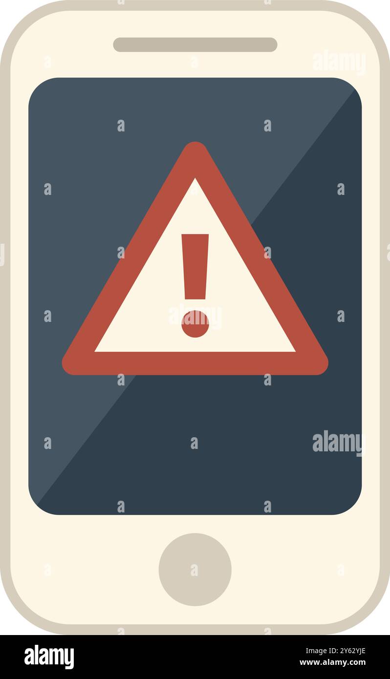 Smartphone displaying a red triangle warning sign with an exclamation ...