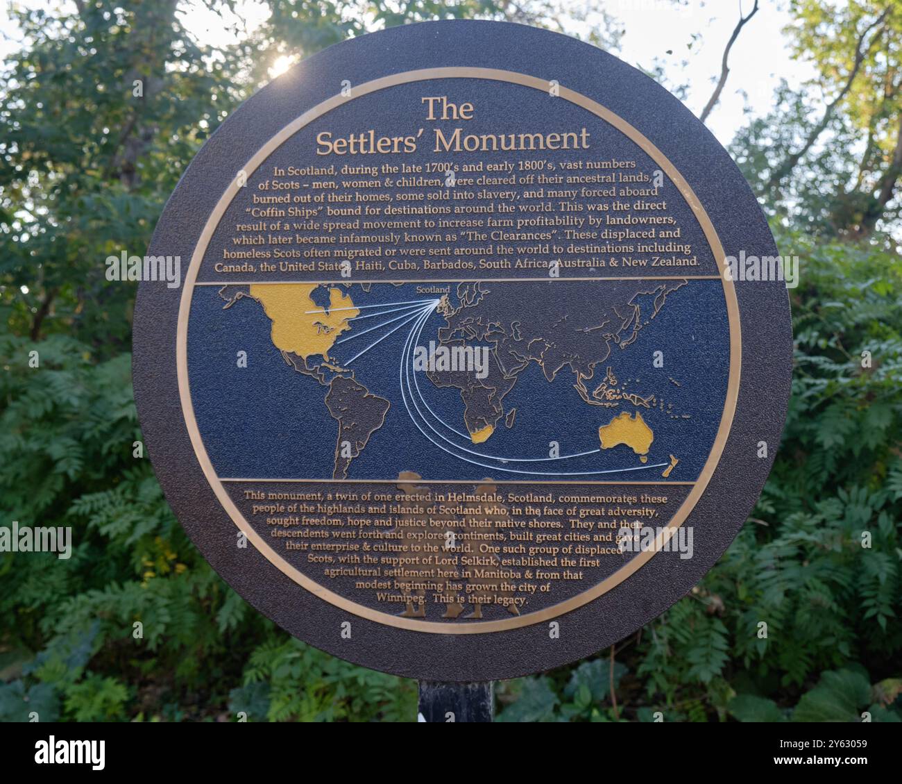 Sign commemorating the Settlers' Monument, in Winnipeg, Manitoba ...
