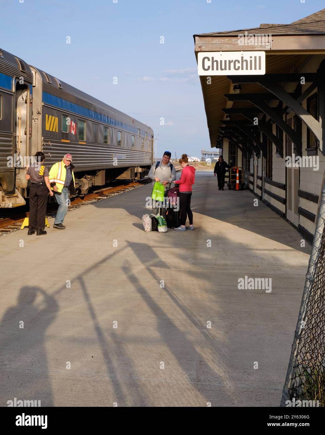 Passengers arriving at the Via Rail Train Churchill Manitoba Train ...