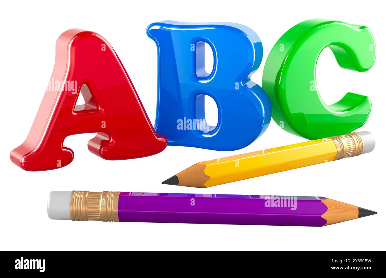 Preschool education, concept. ABC colored letters with pencils, 3D ...