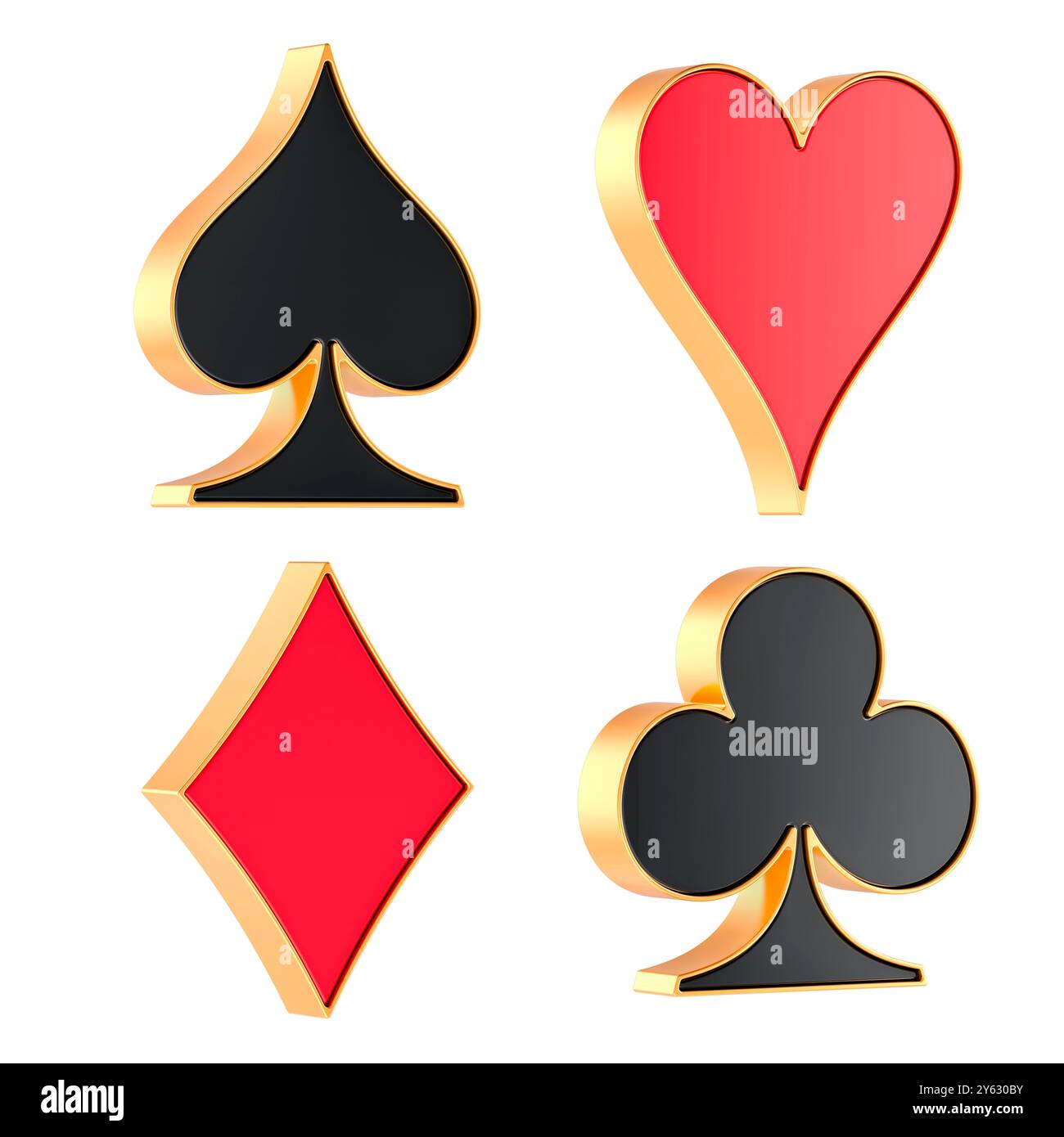 Card suits. Playing card symbols, front view. 3D rendering isolated on ...