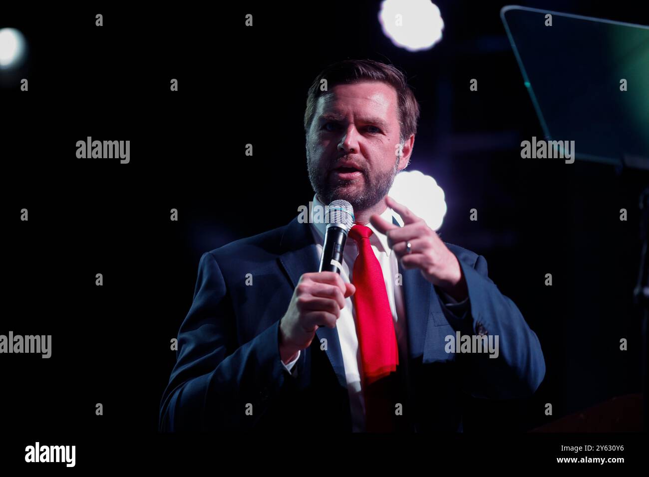 Republican vice presidential nominee Sen. JD Vance, R-Ohio, speaks at a ...