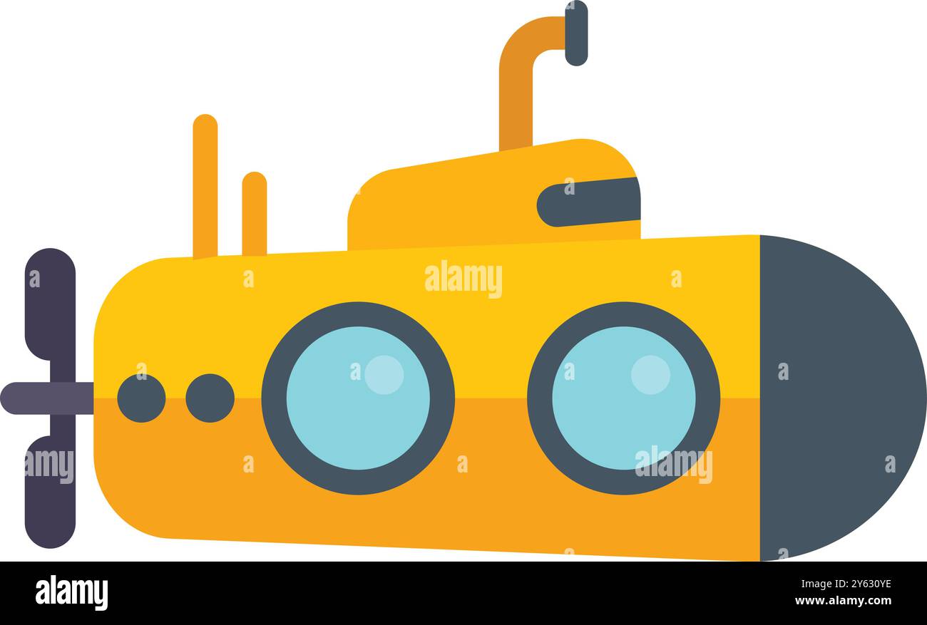 This flat vector illustration features a yellow submarine exploring the ...